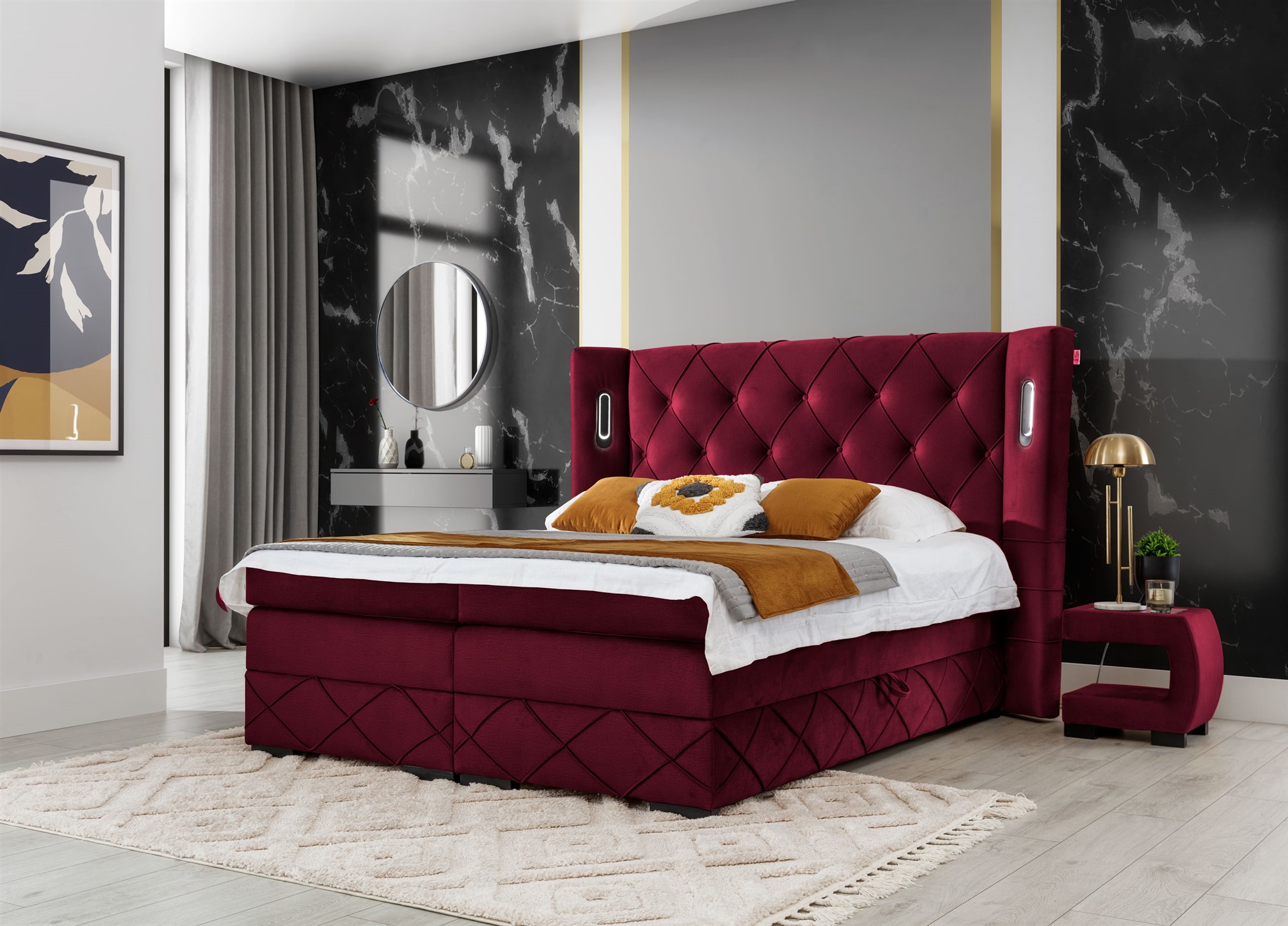 Boxspringbett Schlafzimmerbett ELVIANO 140x200cm Stoff Rot inkl ...