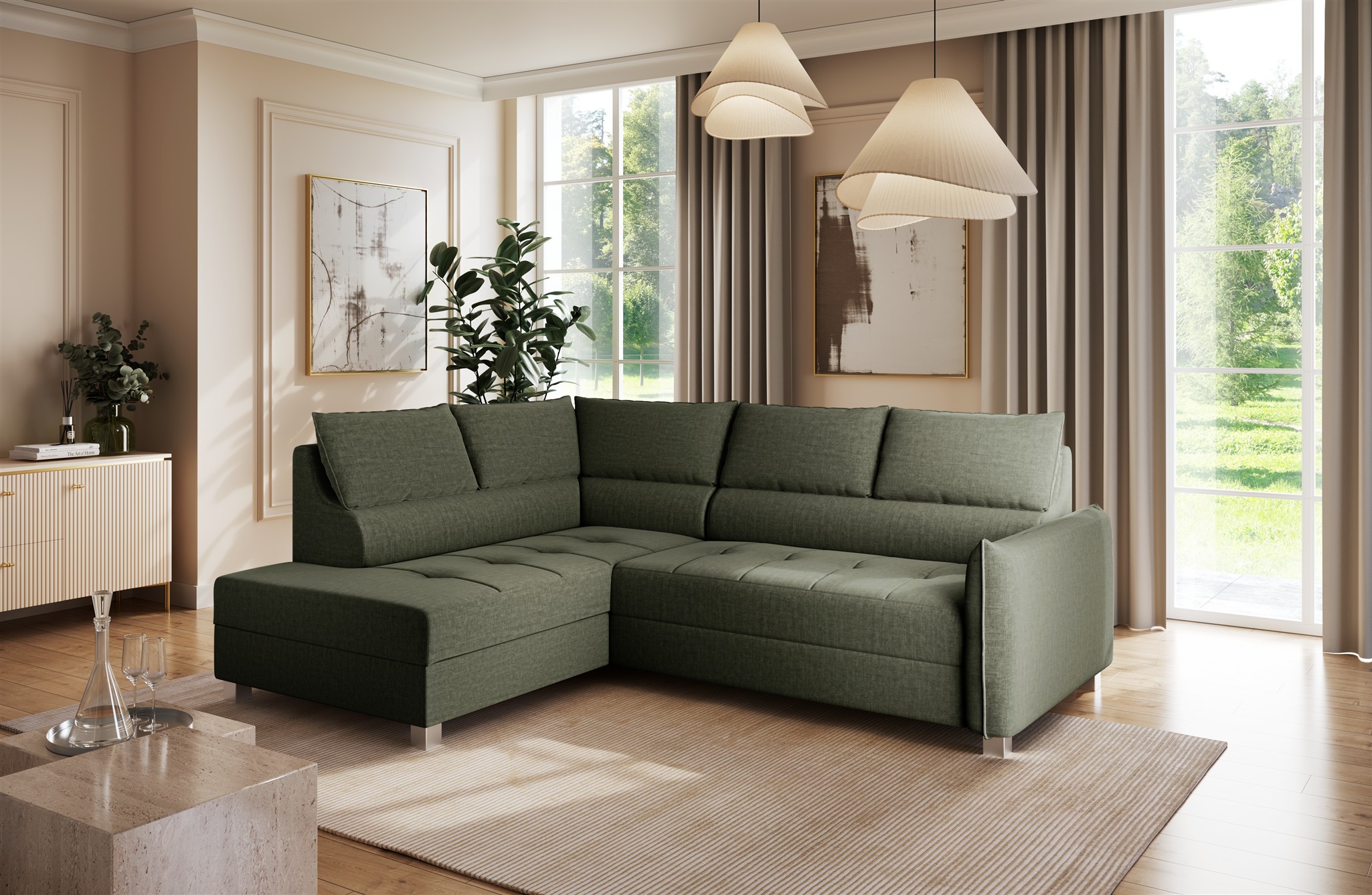 Ecksofa Schlafsofa Sofa MARNO in Stoff Vogue Moosgrün Ottomane Links ...