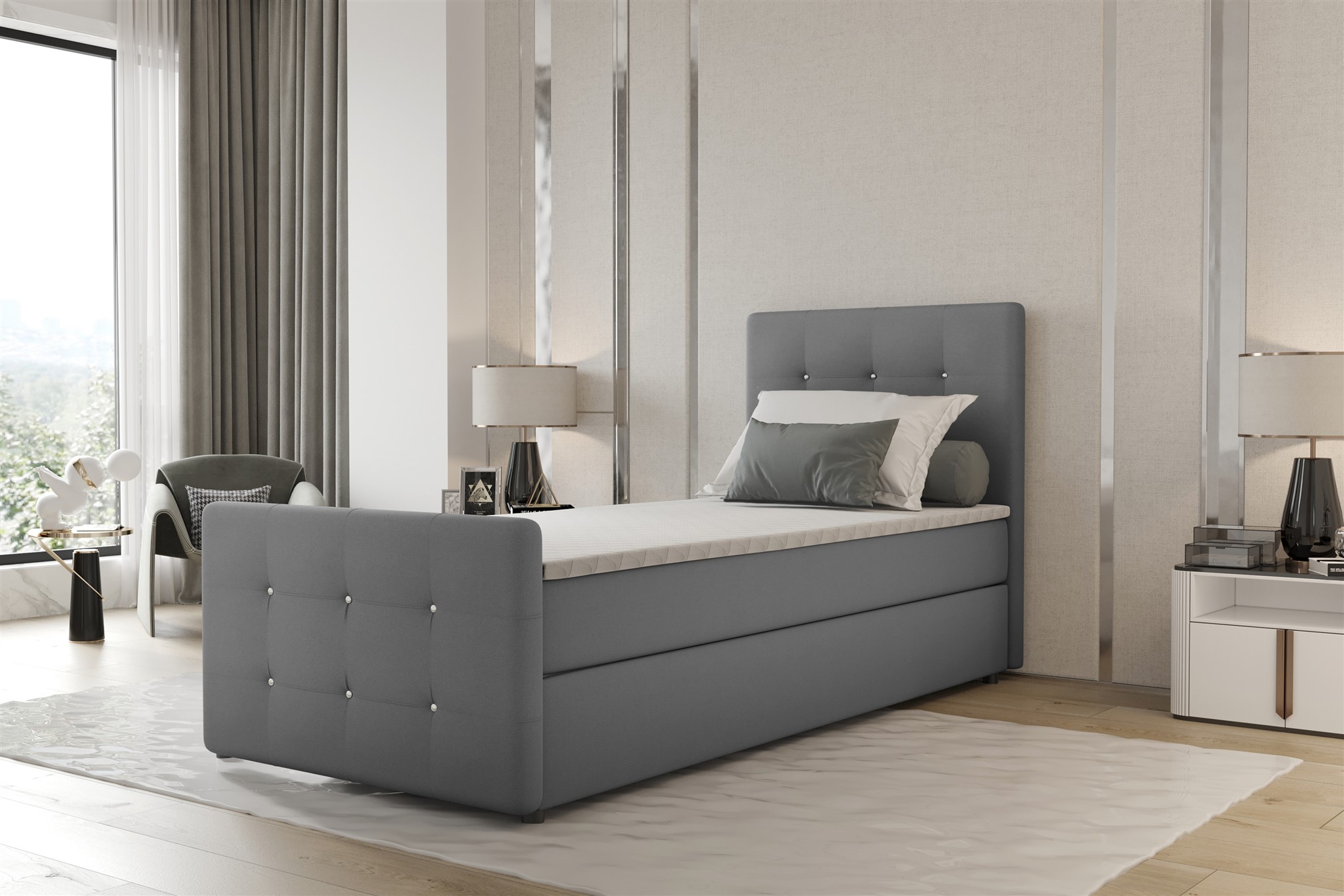 Boxspringbett Bett MARKOS 90x200cm Bettkasten Seite Rechts Grau inkl ...