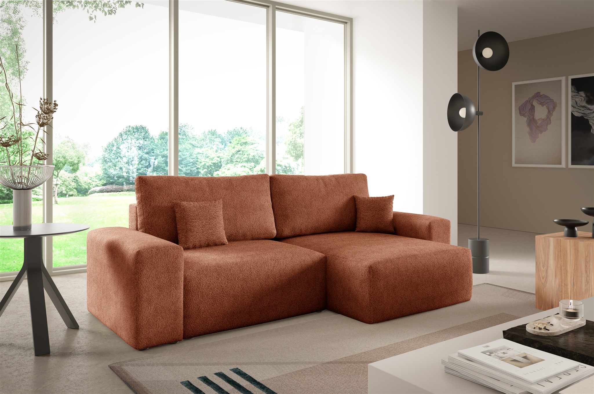 Ecksofa Schlafsofa Sofa ARONA XS in Stoff Centaur Rostbraun Ottomane ...