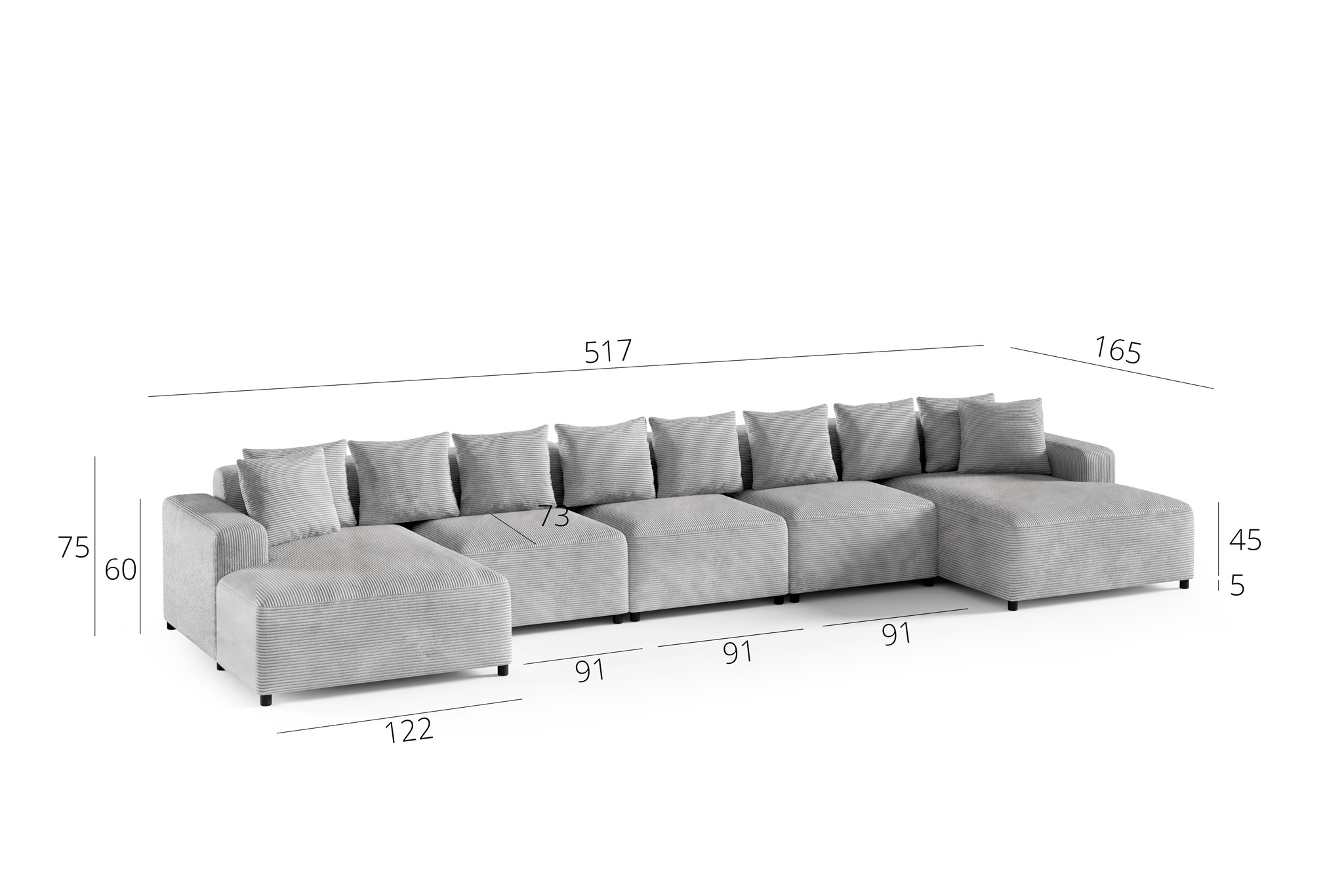 Wohnlandschaft Sofa U-Form Designersofa MEGAN XL in Stoff Poso Beige ...
