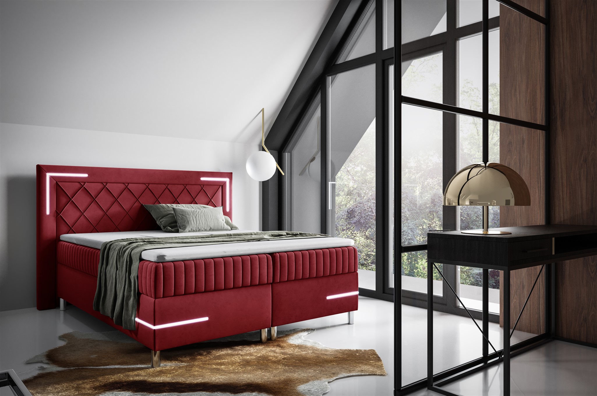 Boxspringbett Schlafzimmerbett 140x200cm AMORE Nr.3 Rot inkl. LED ...