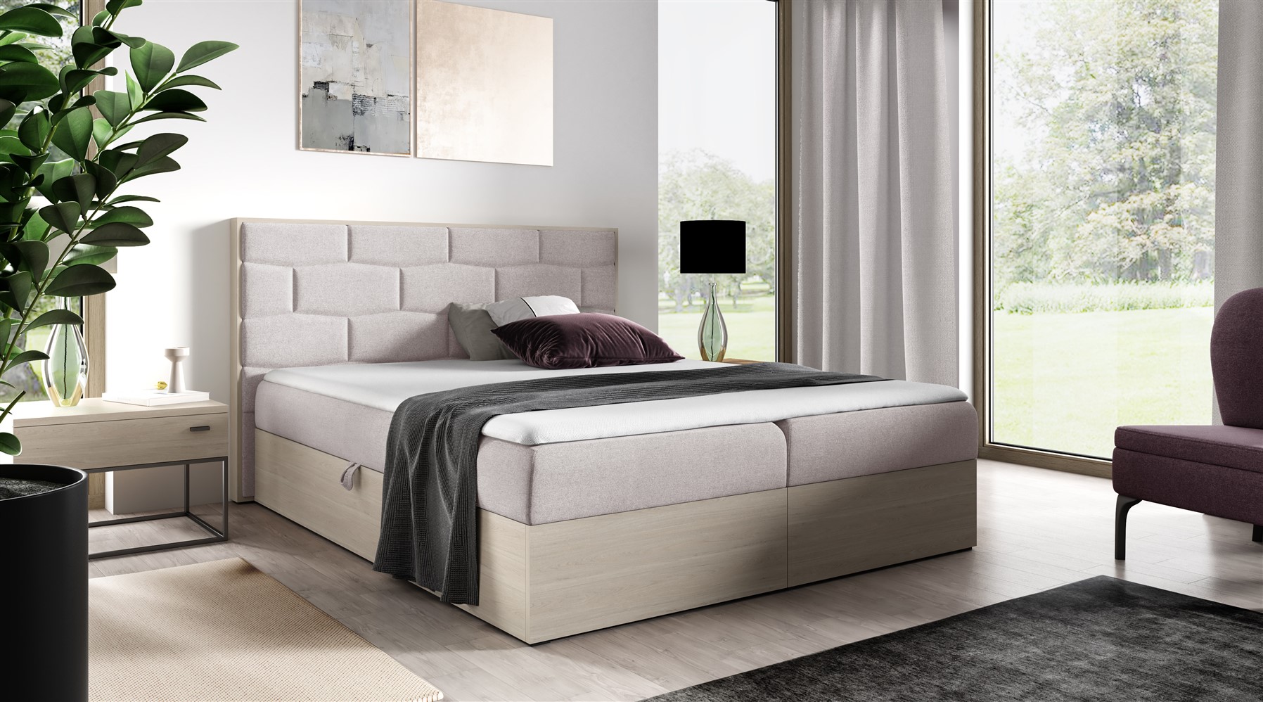 Boxspringbett Bett BEILA 140x200cm Nordic Teak Stoff Hellbeige inkl ...