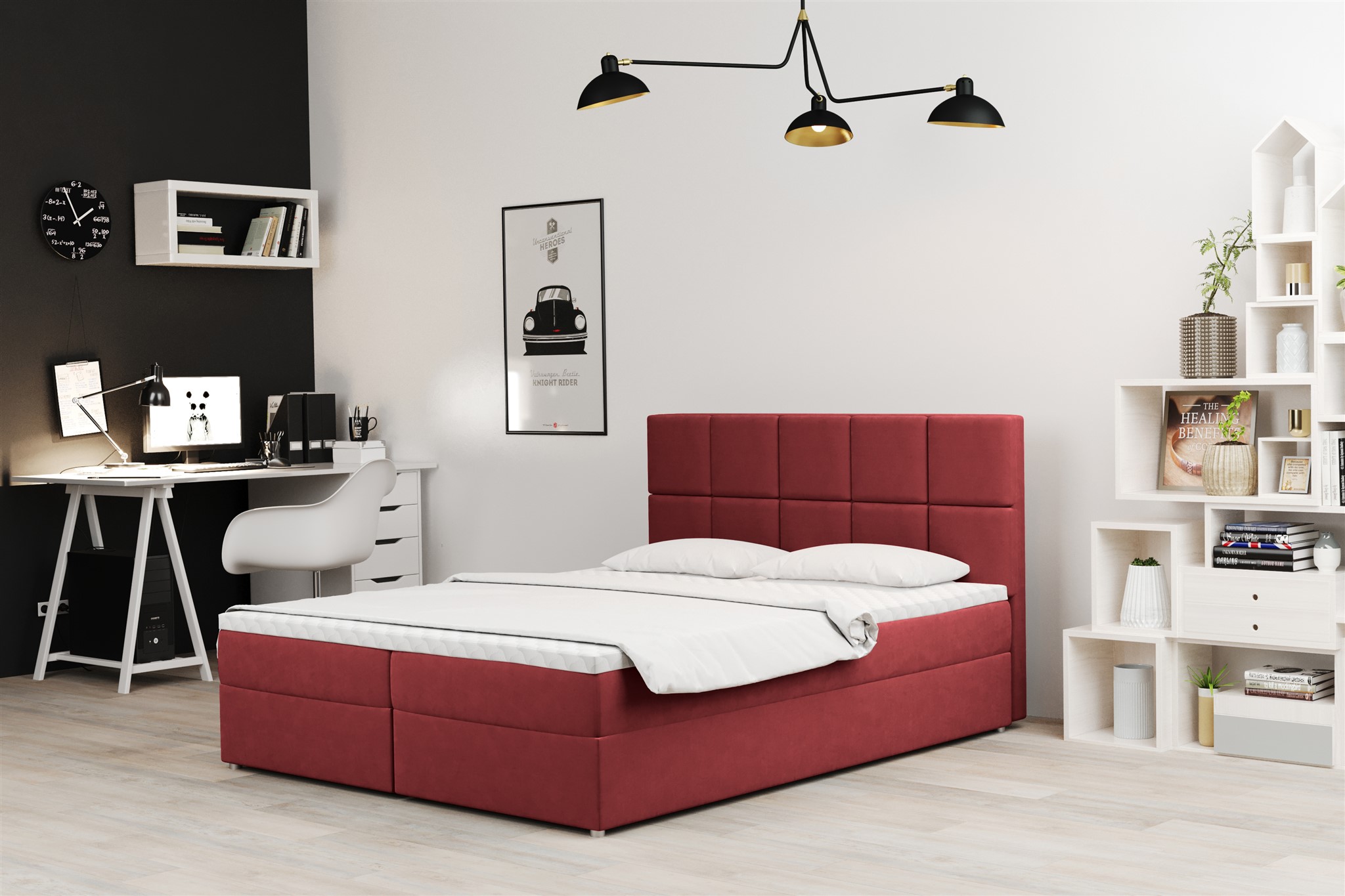 Boxspringbett Schlafzimmerbett FRASCO 140x220cm in Stoff Soro Rot ...