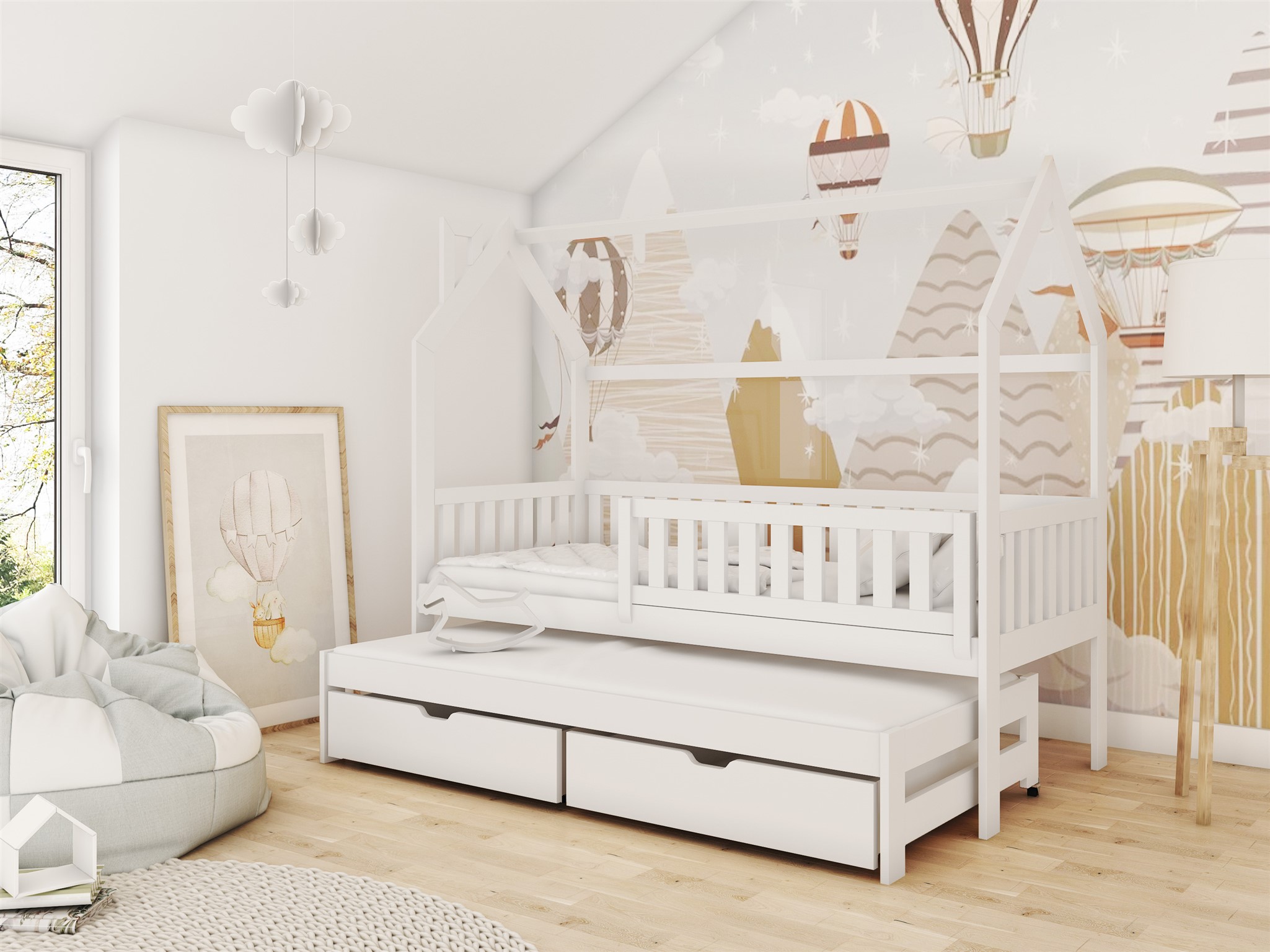 OUTLET Hausbett Kinderbett MARCY 200x90cm Kiefer Massiv Weiß inkl ...