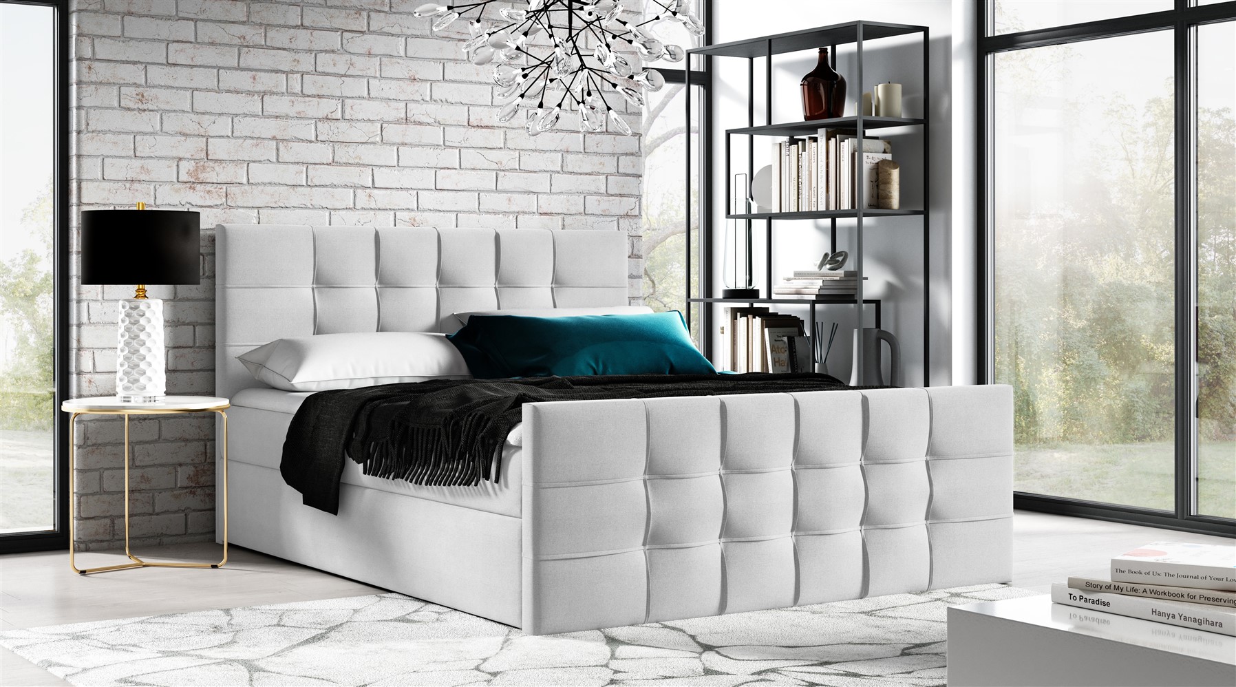 Boxspringbett Schlafzimmerbett NOEL 140x200cm Stoff Hellgrau inkl ...