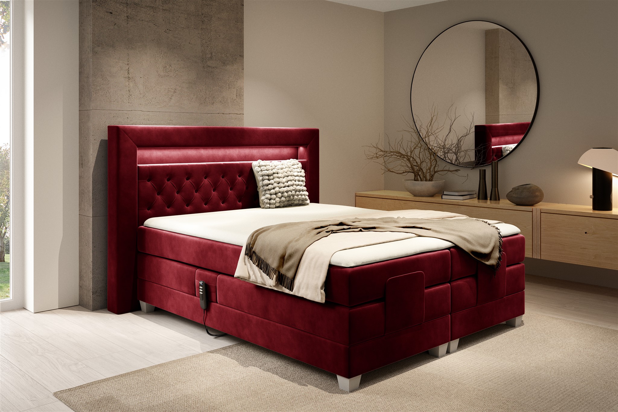 Boxspringbett Elektrisch Bett ARMANDO 140x200cm in Stoff Fresh Rot ...