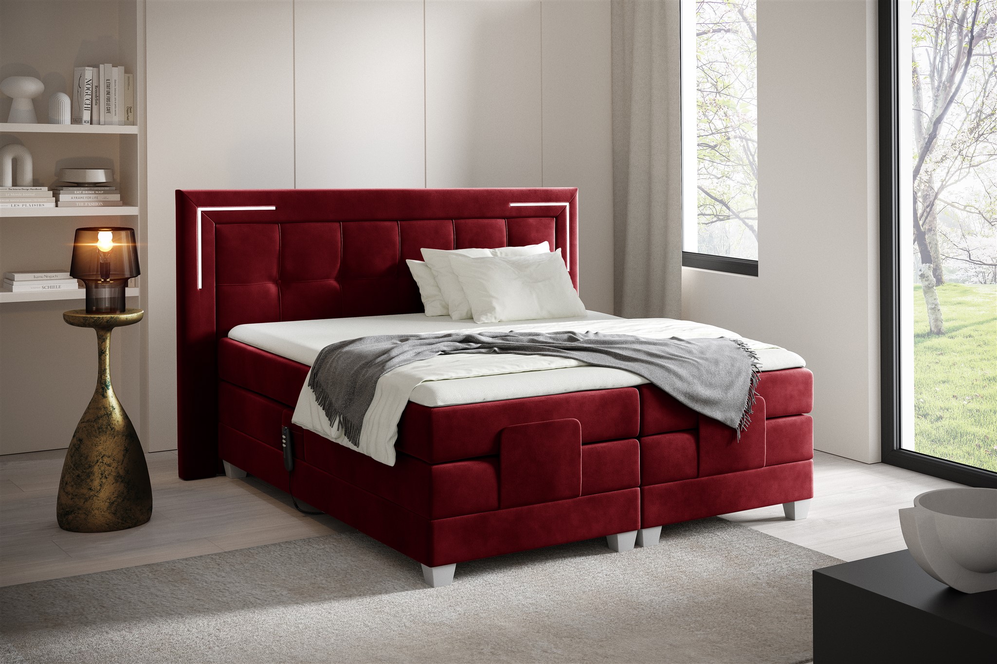 Boxspringbett Elektrisch Bett DORES 140x200cm in Stoff Fresh Rot ...