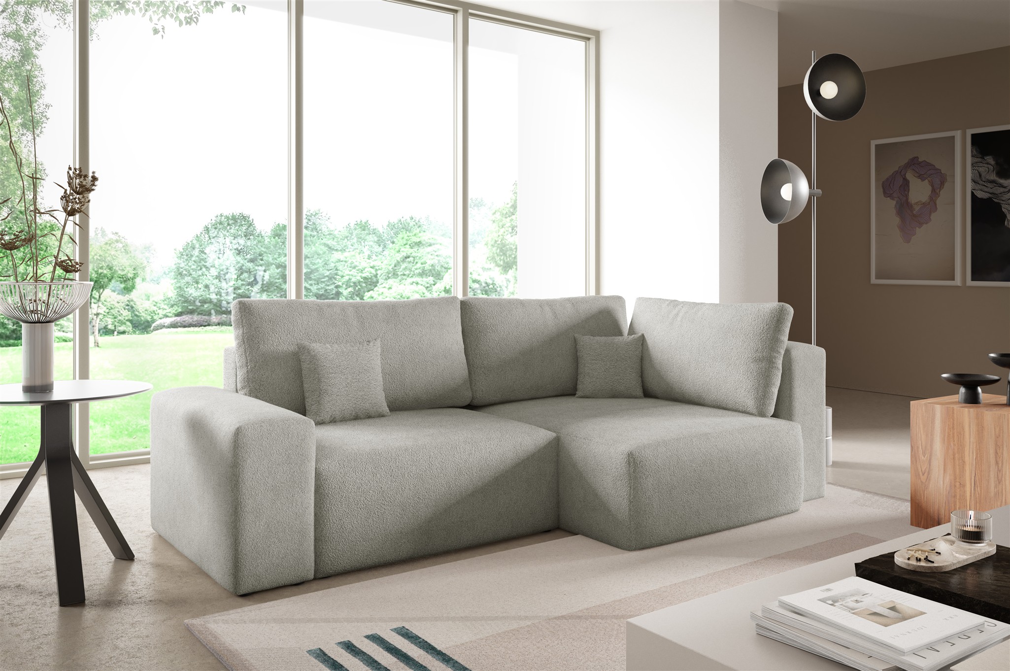 Ecksofa Schlafsofa Sofa ARONA in Stoff Centaur Hellgrau Ottomane Rechts ...