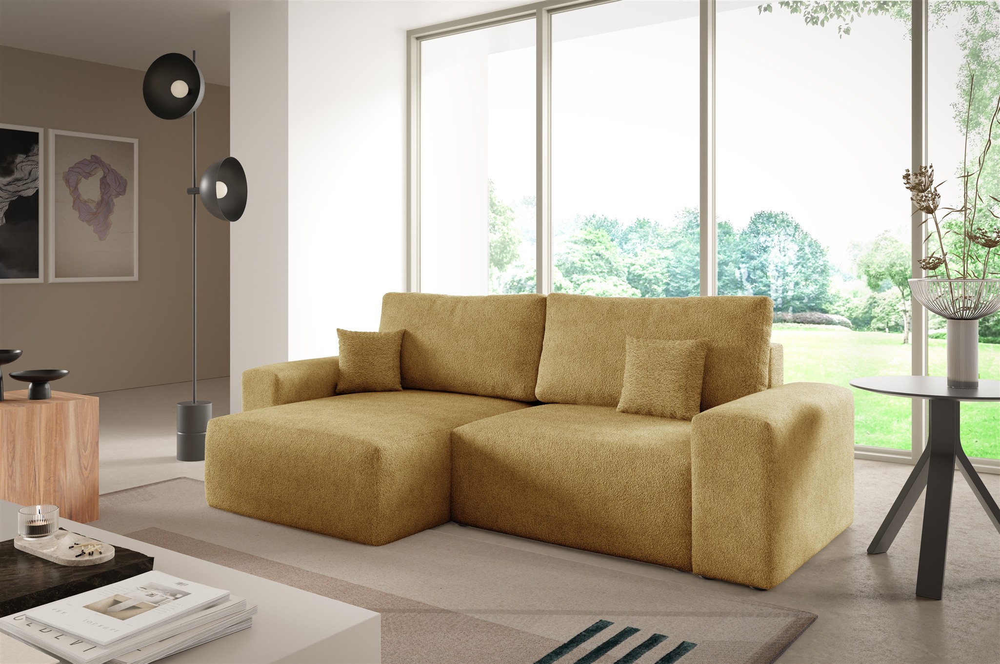 Ecksofa Schlafsofa Sofa ARONA XS in Stoff Centaur Honiggelb Ottomane ...
