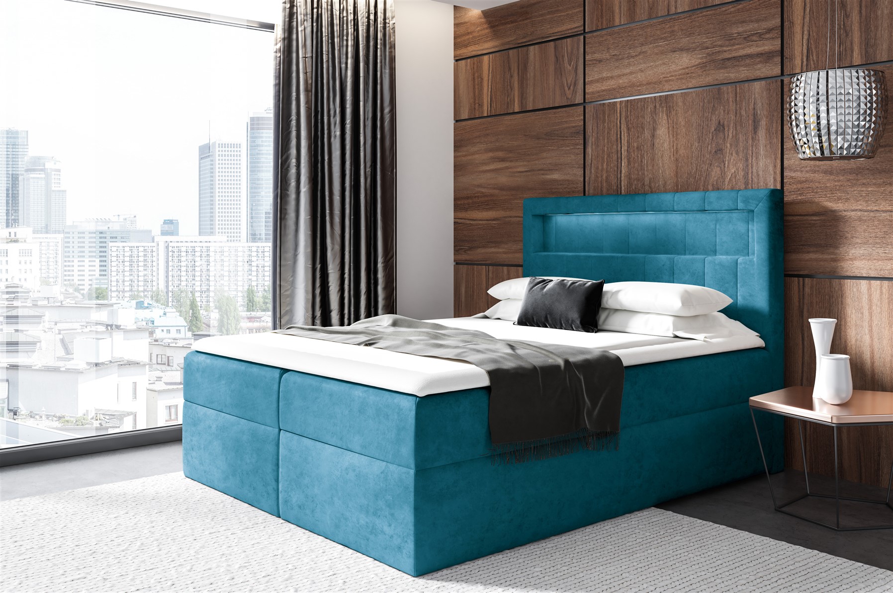 Boxspringbett Schlafzimmerbett STORM 160x200cm Stoff Kronos Türkis inkl ...