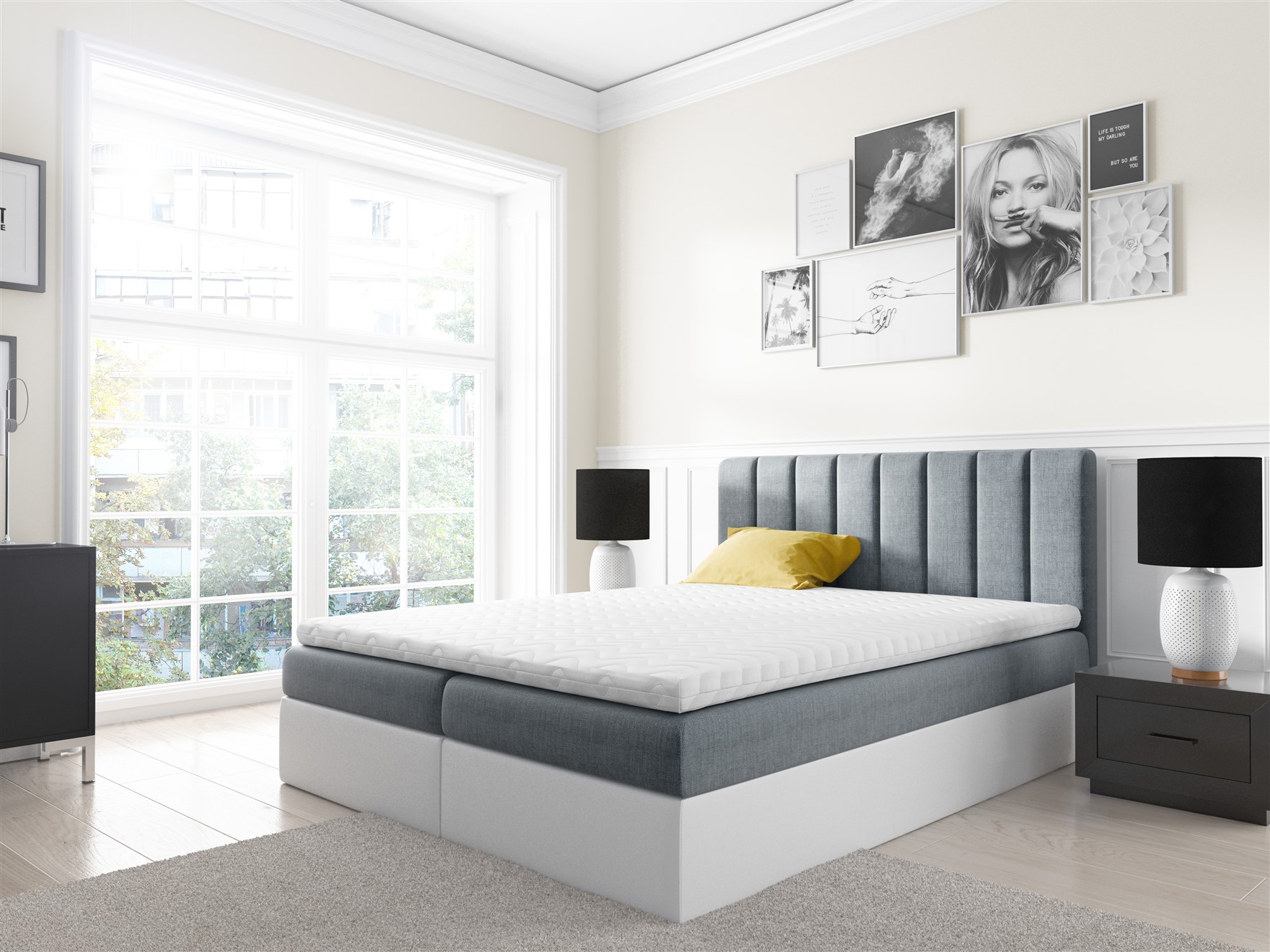 Boxspringbett Schlafzimmerbett GABRIEL 200x200cm Grau-Weiss | Breite ...