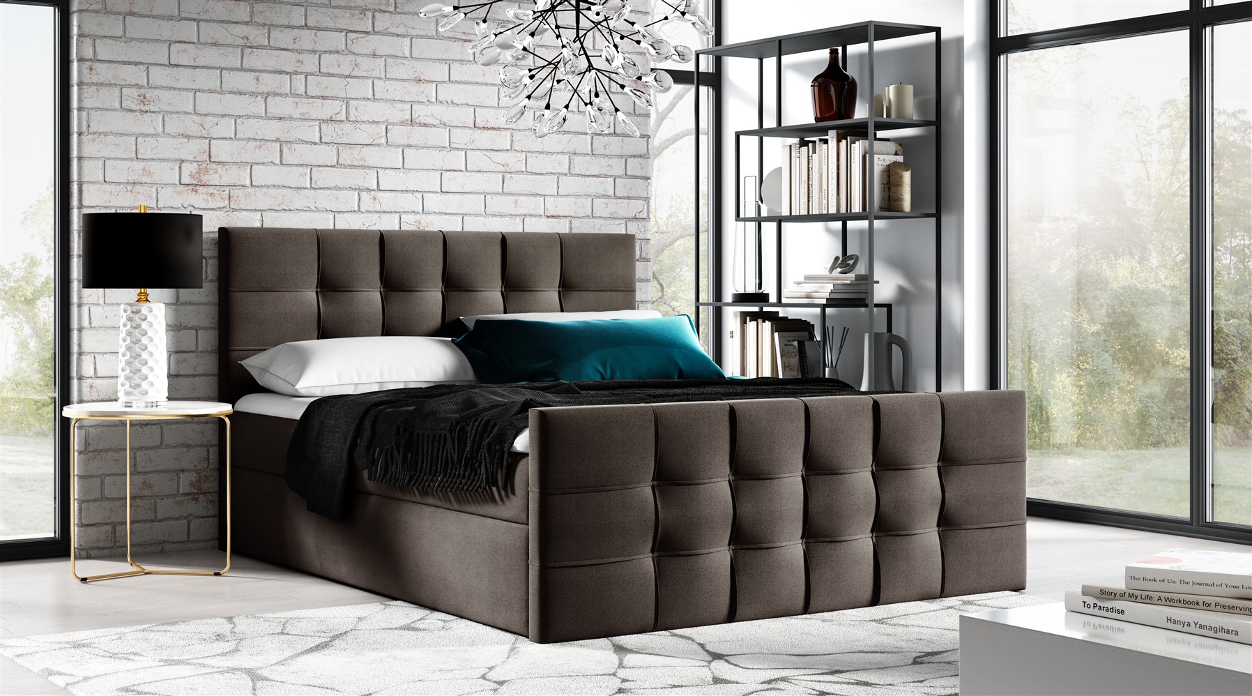 Boxspringbett Schlafzimmerbett NOEL 120x200cm Stoff Braun inkl ...