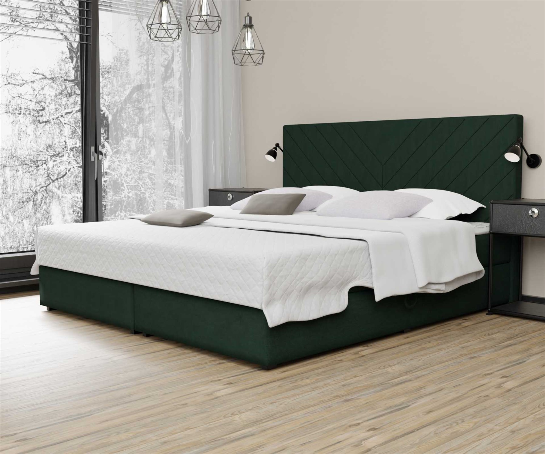Boxspringbett Schlafzimmerbett BELCORA 120x220cm Stoff Dunkelgrün ink ...