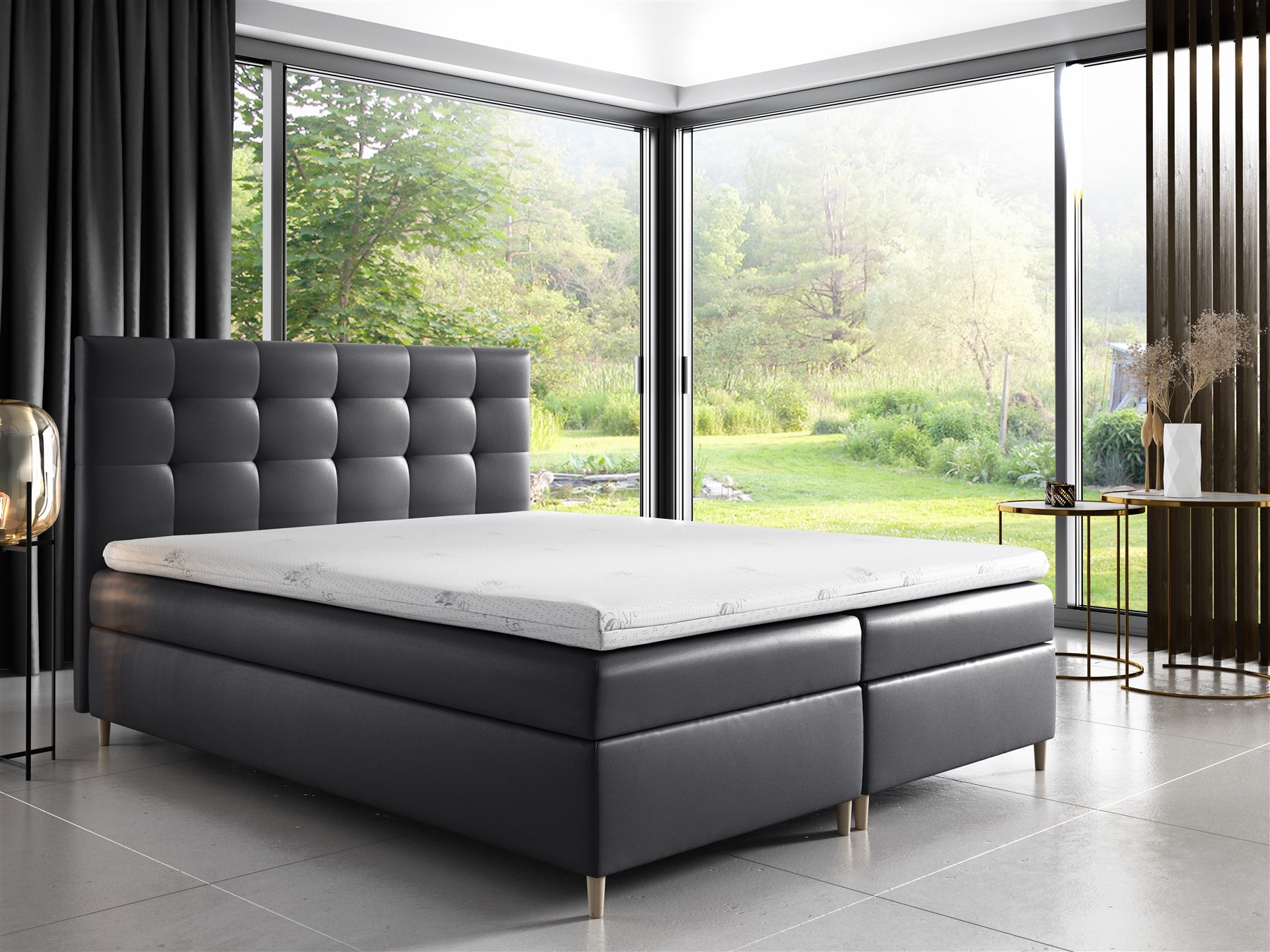 Boxspringbett Schlafzimmerbett ARVID 140x200cm Kunstleder Anthrazit ...