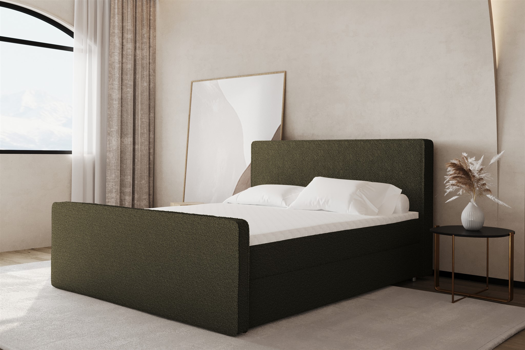 Boxspringbett Schlafzimmerbett CELES 140x220cm Stoff Ascot Olive ...
