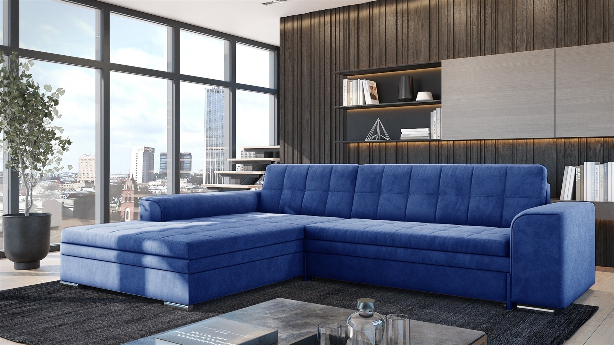 Ecksofa Schlafsofa Sofa LUSAKA in Stoff Fresh Blau Ottomane Links ...